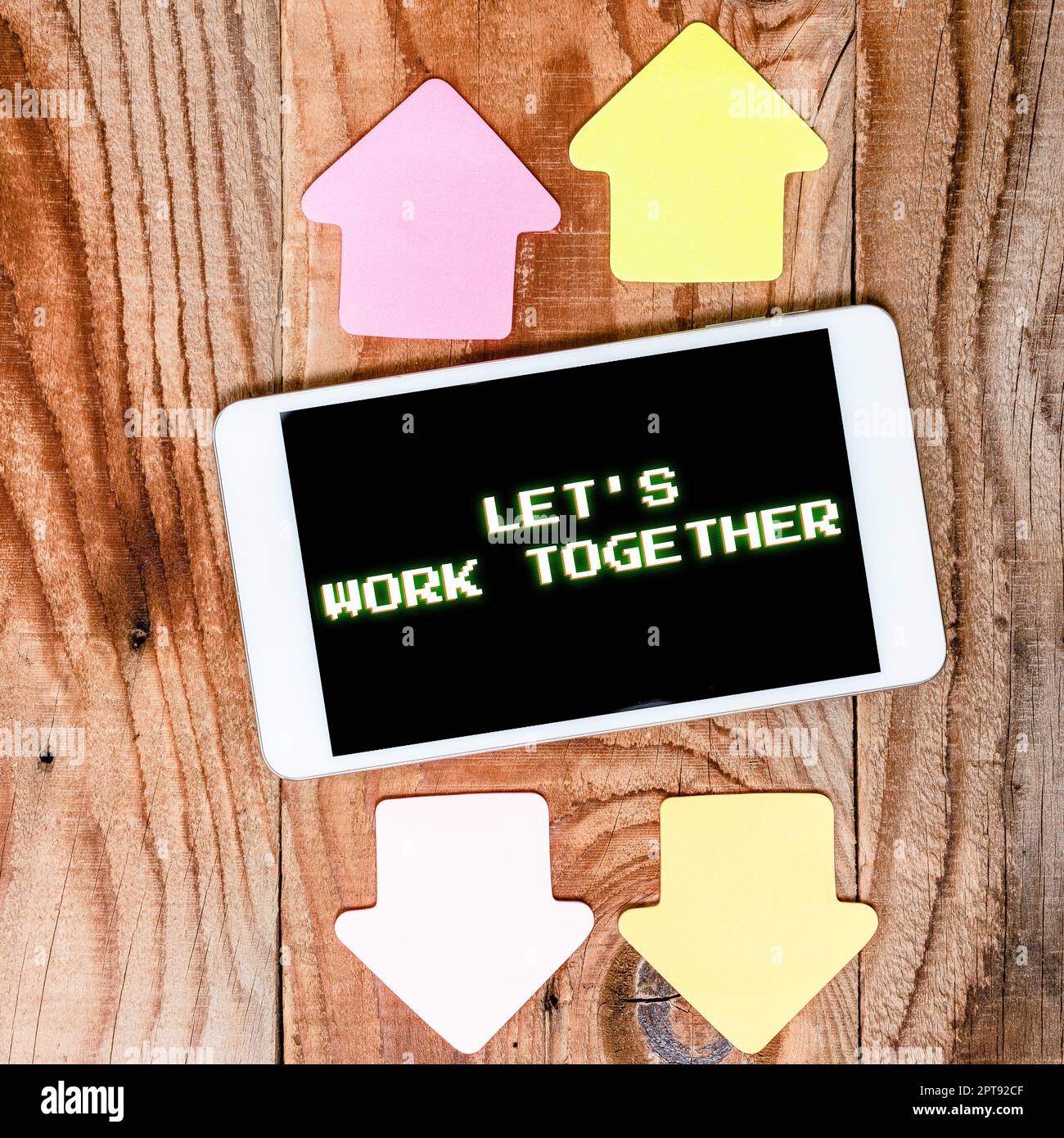 Text caption presenting Let S Is Work Together, Word Written on Unite ...
