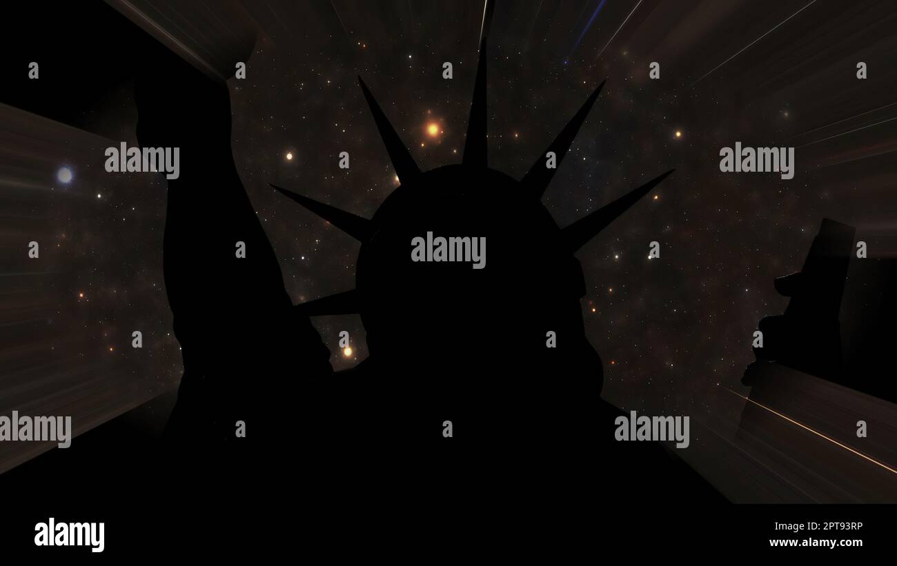 Statue of liberty against Stars in the night with light rays Stock ...