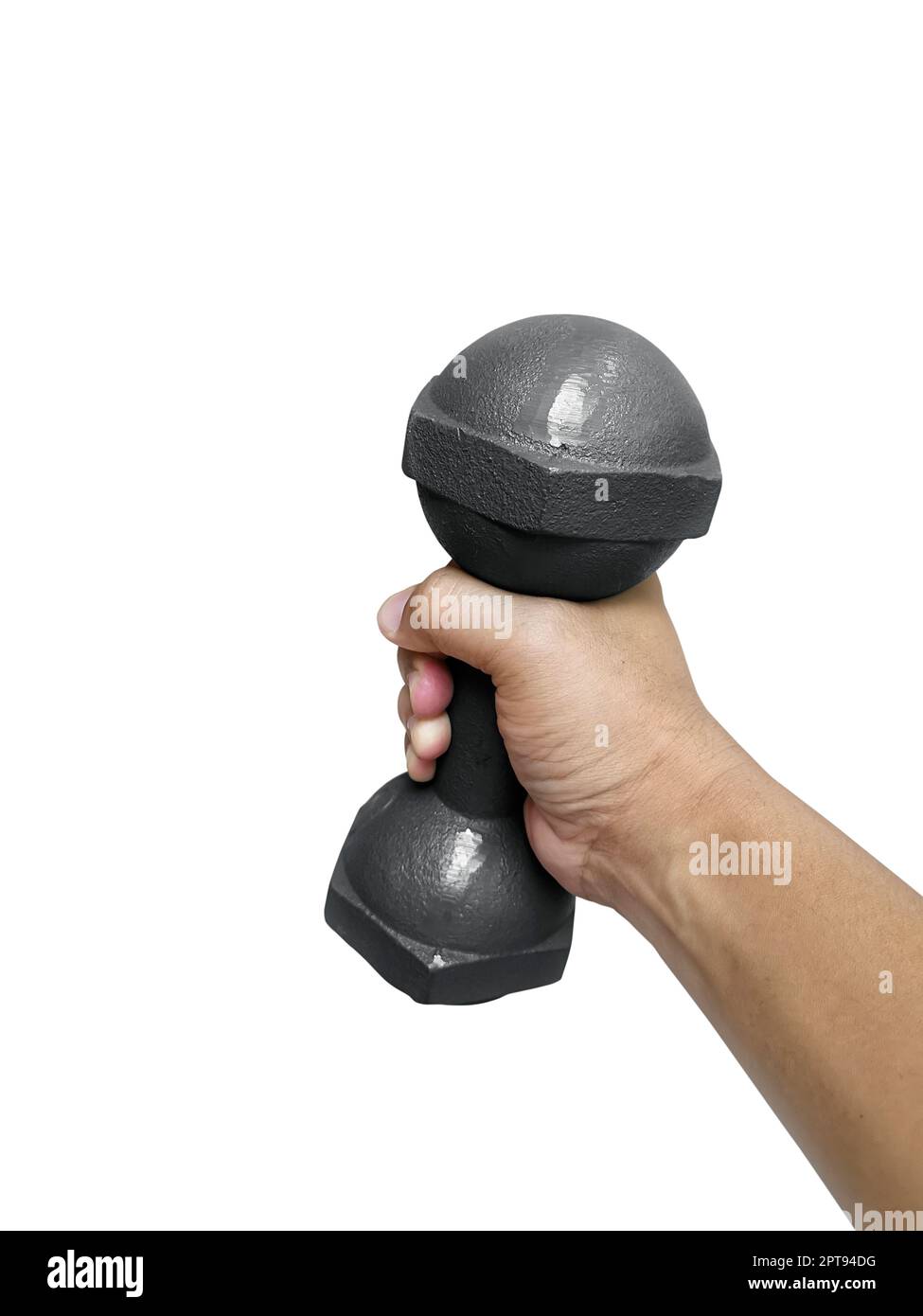 Hand holding dumbbell isolated on white Stock Photo - Alamy
