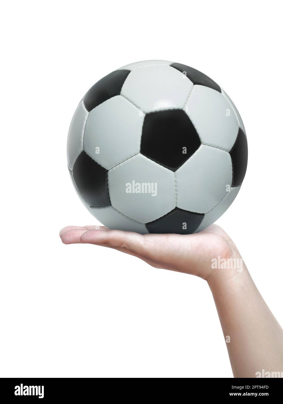 Human hand holding a football isolated on a white background Stock ...