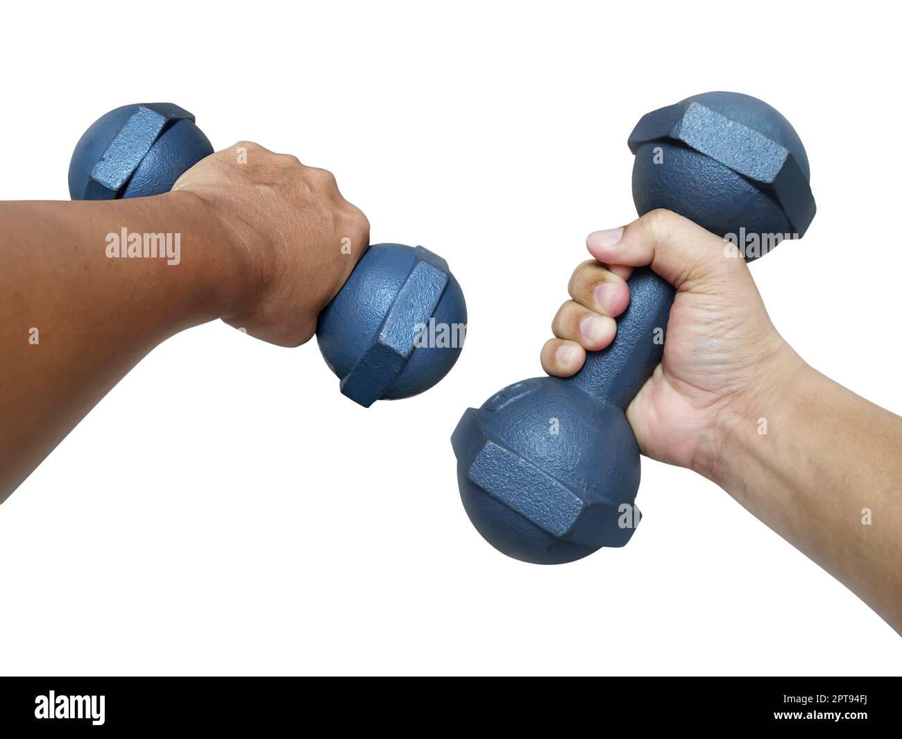 Hand holding dumbbell isolated on white Stock Photo - Alamy