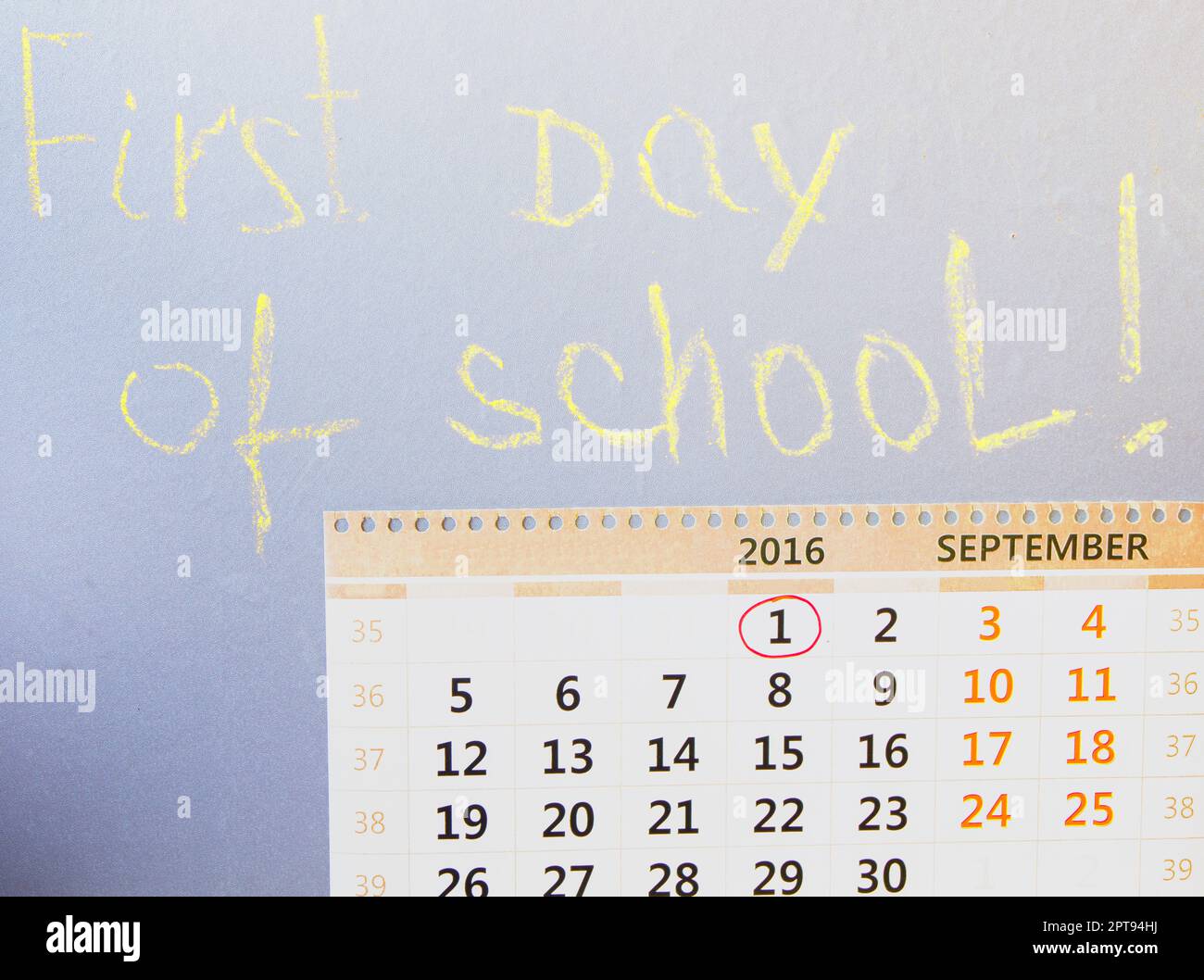 First day at school writing on the Board, calendar Stock Photo - Alamy