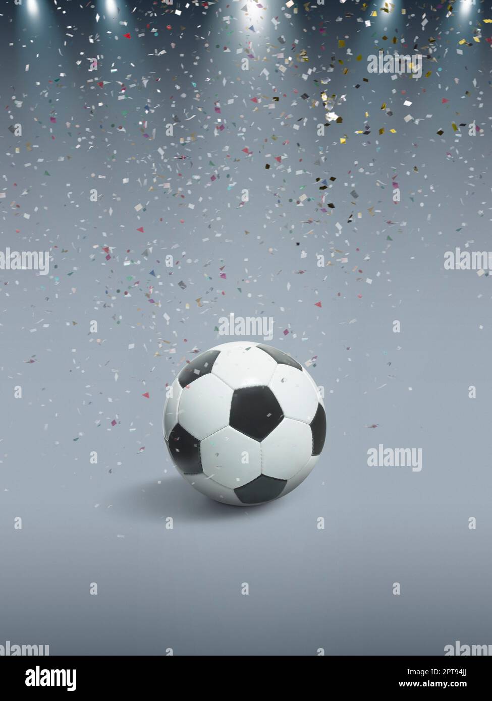 Soccer ball on to celebrate for football match result with spot light ...