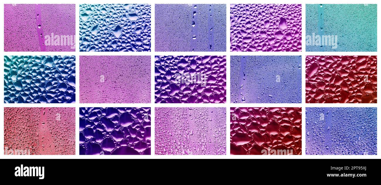 A collage of many different fragments of glass, decorated with rain ...