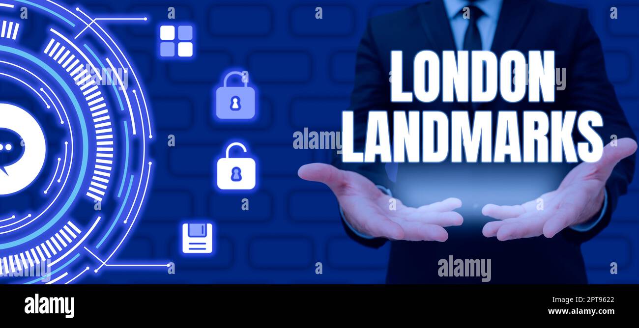 Text caption presenting London Landmarks, Concept meaning scientific ...