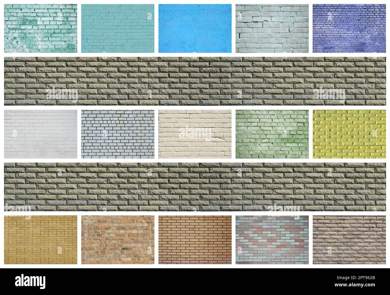 A collage of many pictures with fragments of brick walls of different ...
