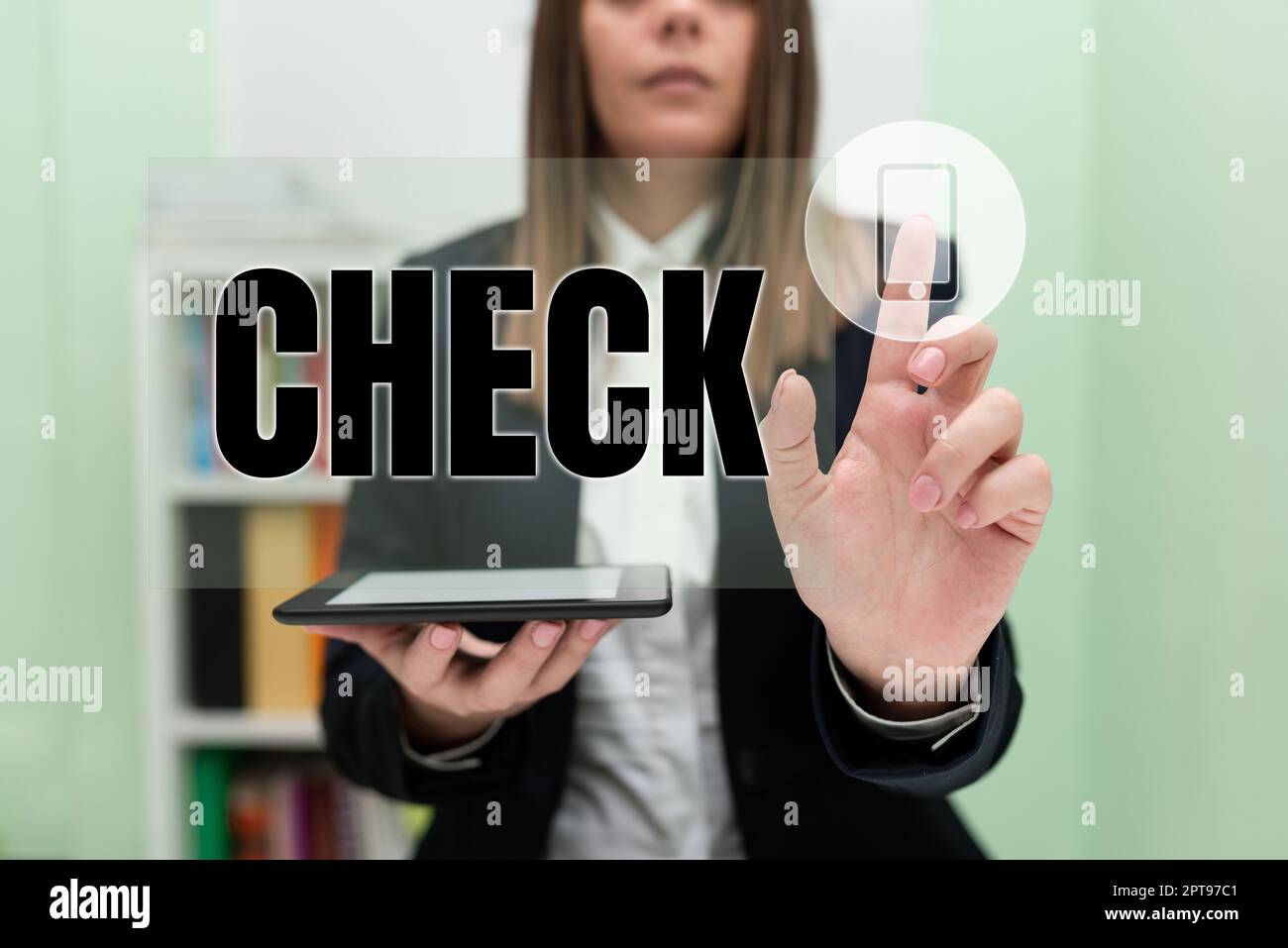 Text caption presenting Check, Business overview examination to test ...