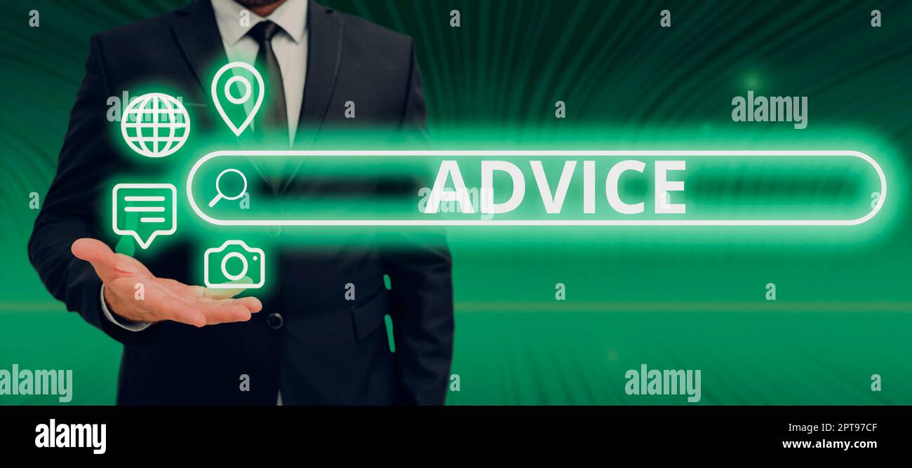 Writing displaying text Advice, Word for recommendation is given ...