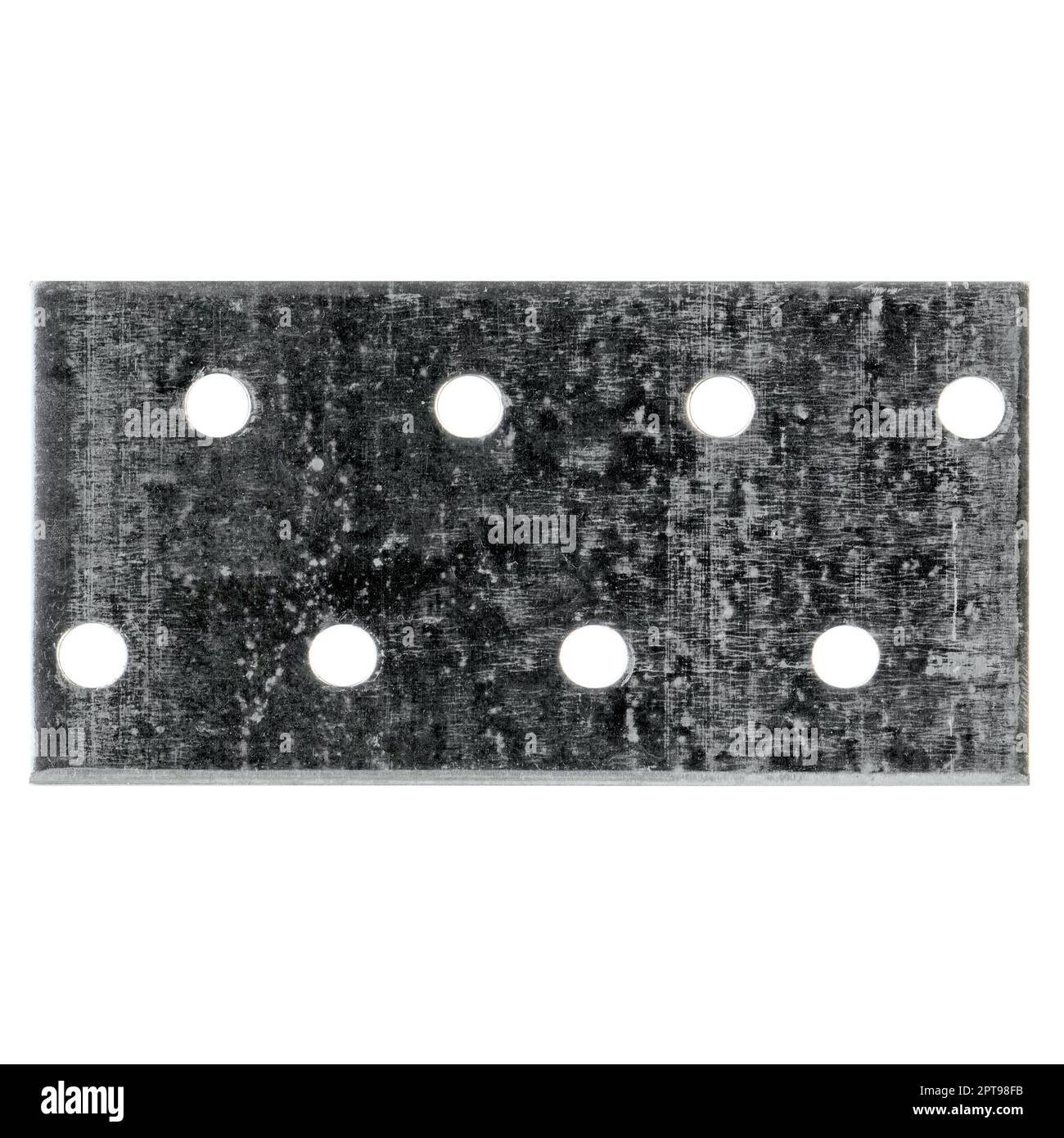 flat steel plate with holes for wood screws isolated over white ...