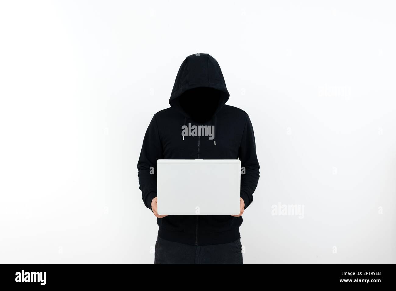Man Standing With Laptop Presenting Cyber Security Stock Photo - Alamy