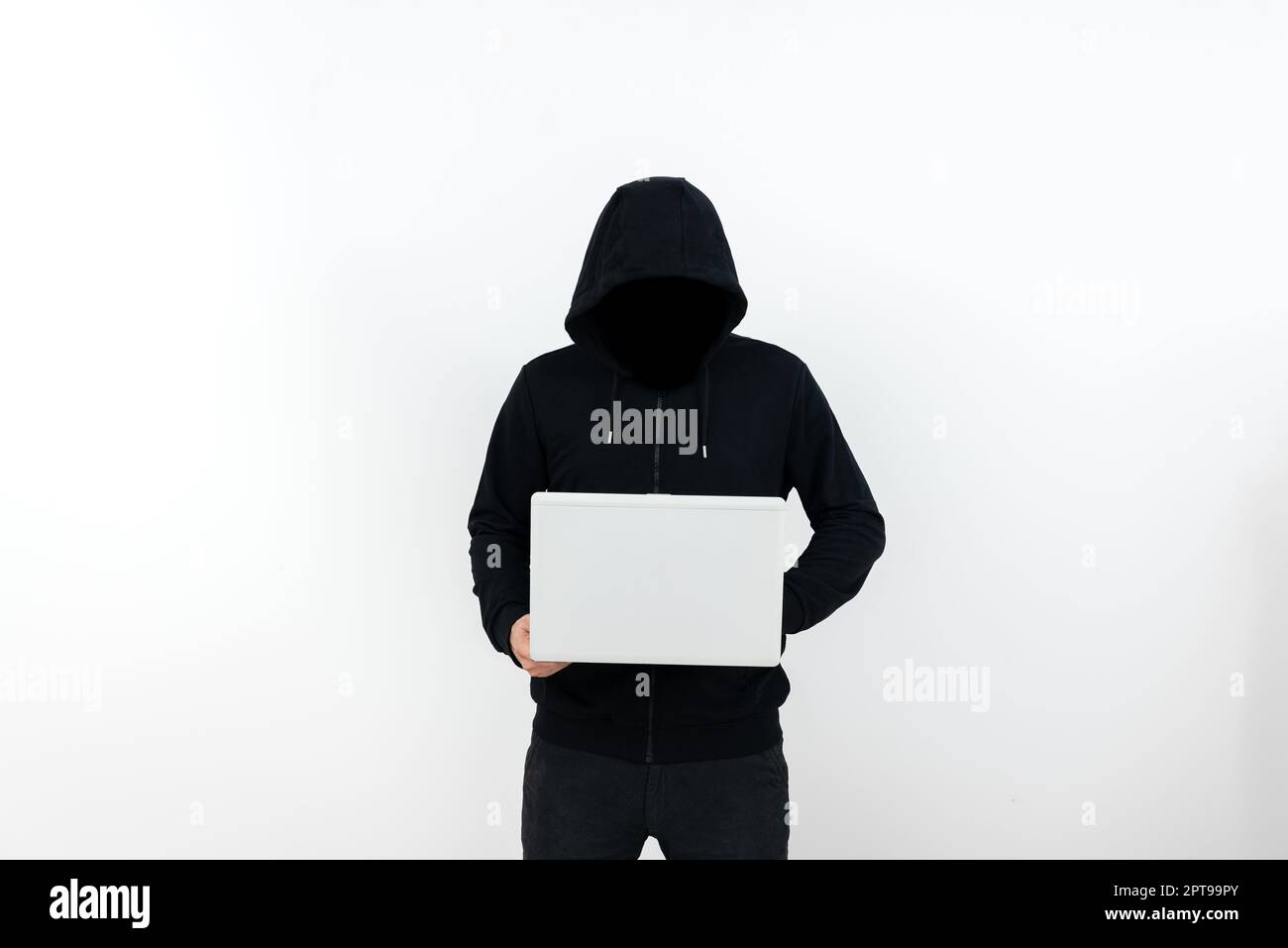 Man Standing With Laptop Presenting Cyber Security Stock Photo - Alamy