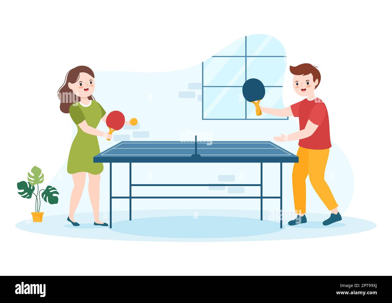 People Playing Table Tennis Sports with Racket and Ball of Ping Pong ...