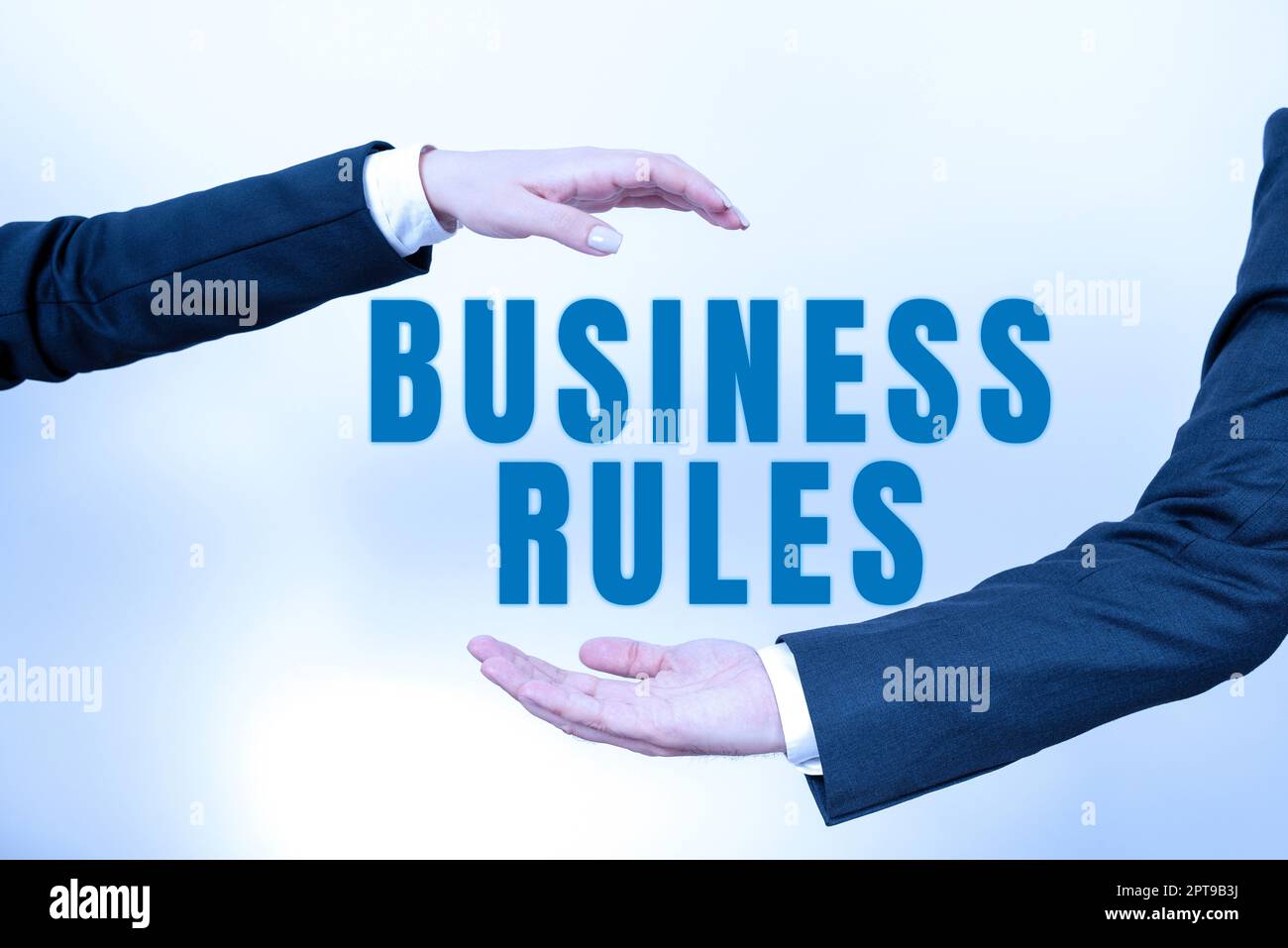 Sign displaying Business Rules, Word Written on the principles which ...