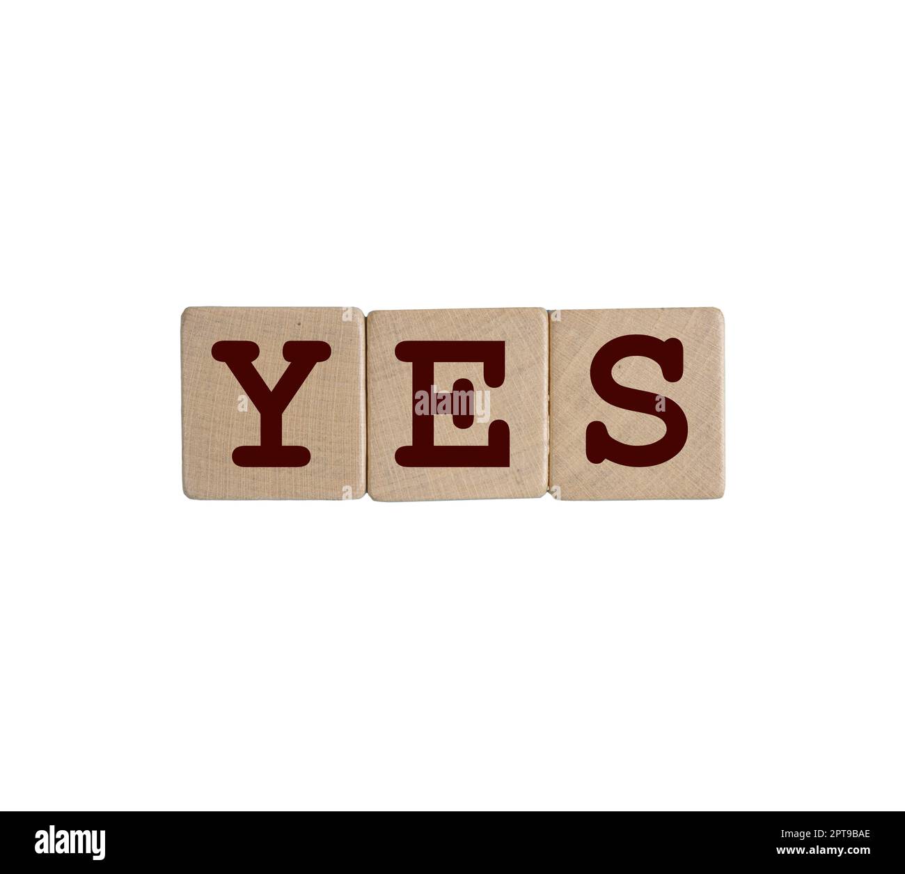 the word Yes formed with wooden dowels on a transparent background ...
