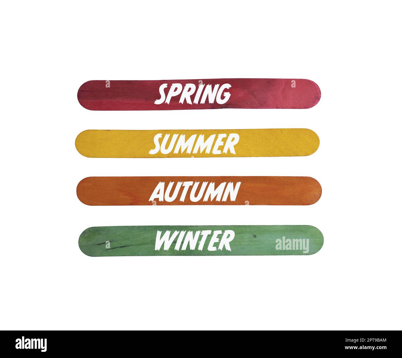 Seasons of the year written on colorful wooden palettes a transparent ...