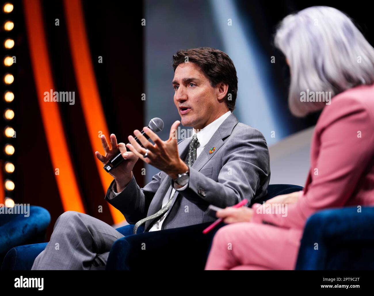 New York, USA. 27th Apr, 2023. Prime Minister Justin Trudeau takes part ...