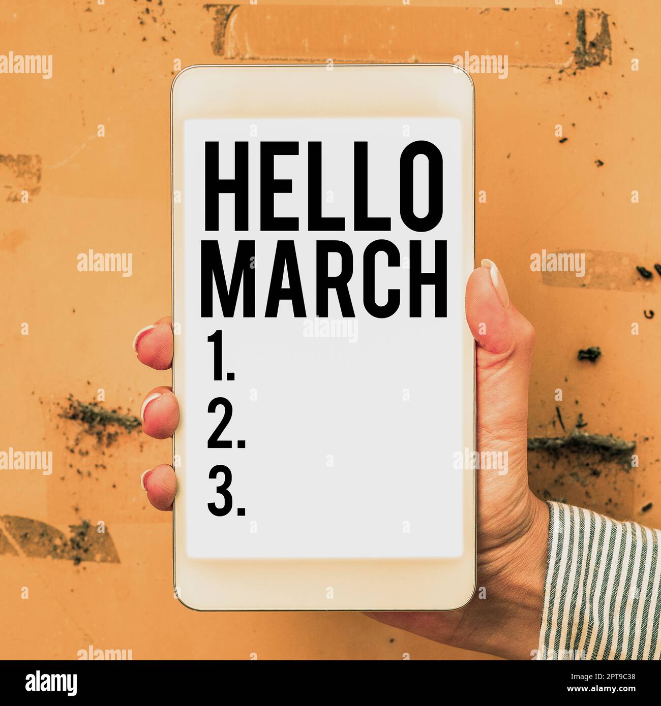 Conceptual caption Hello March, Concept meaning a greeting expression ...