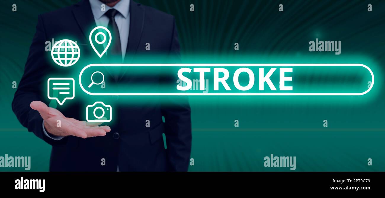 Text caption presenting Stroke, Conceptual photo caused by bleeding ...