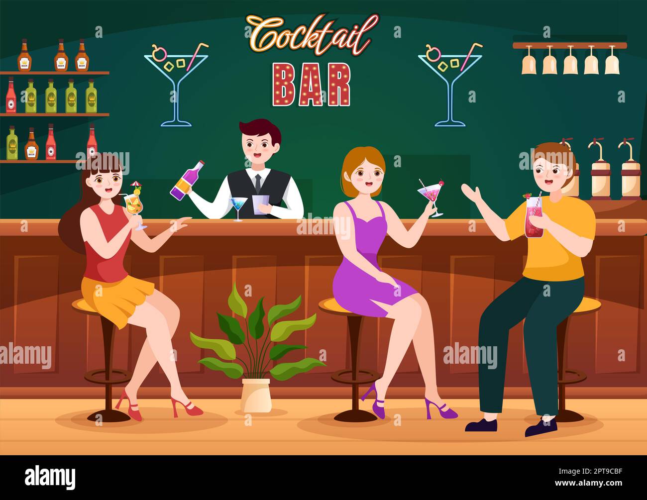 Cocktail Bar or Nightclub with Friends Hanging Out with Alcoholic Fruit ...