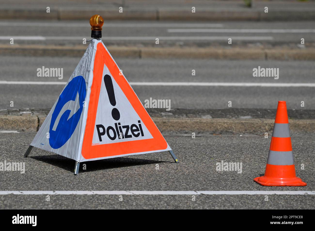 Warning Triangle Police Stock Photo - Alamy