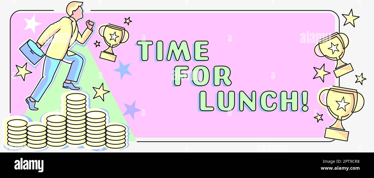 Text caption presenting Time For Lunch, Business overview Moment to ...