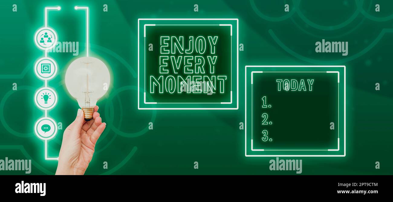Text caption presenting Enjoy Every Moment, Business overview stay ... Text caption presenting Enjoy Every Moment, Business overview stay ...