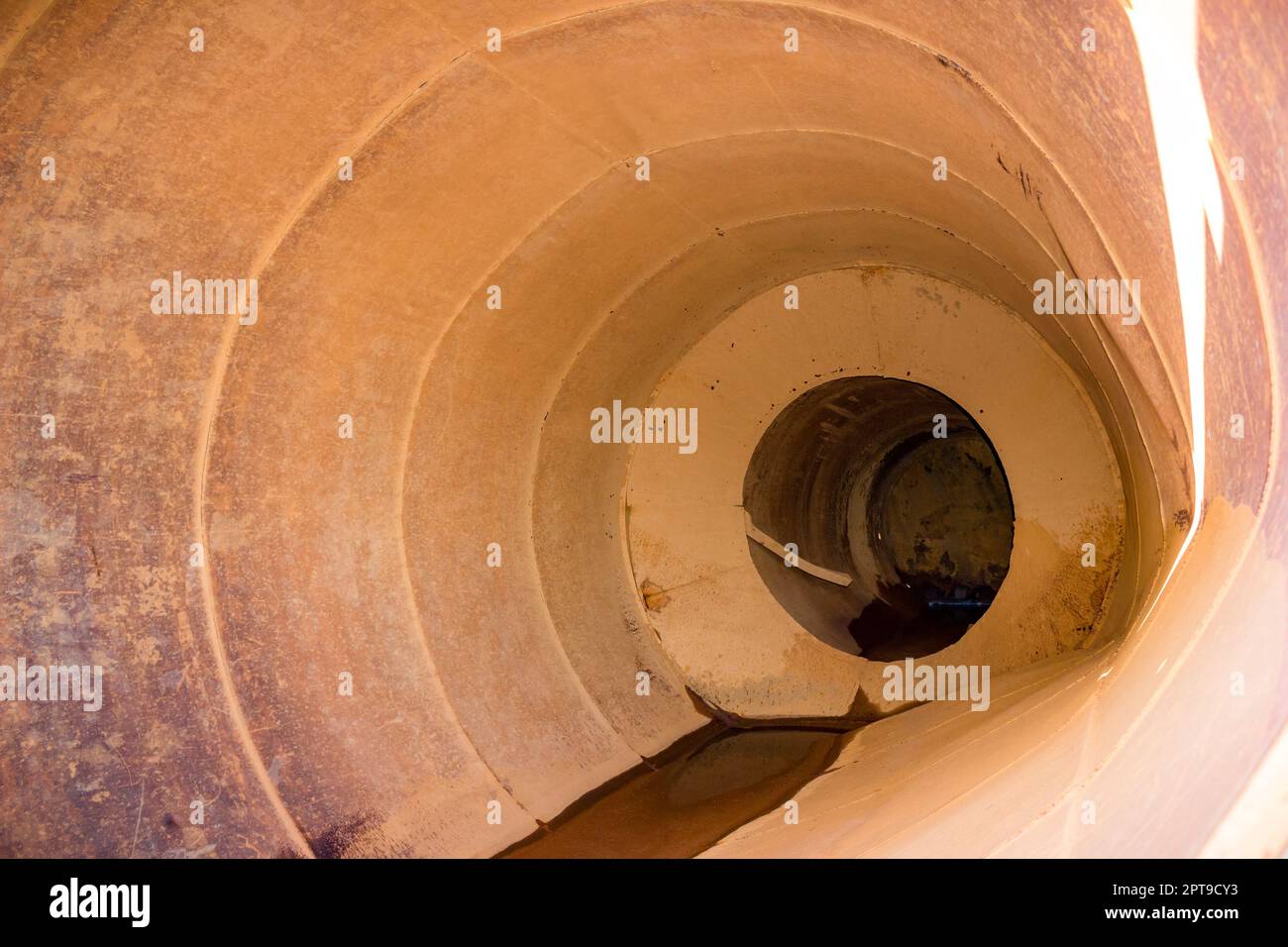 View of an old rusty water tower from the inside Stock Photo - Alamy