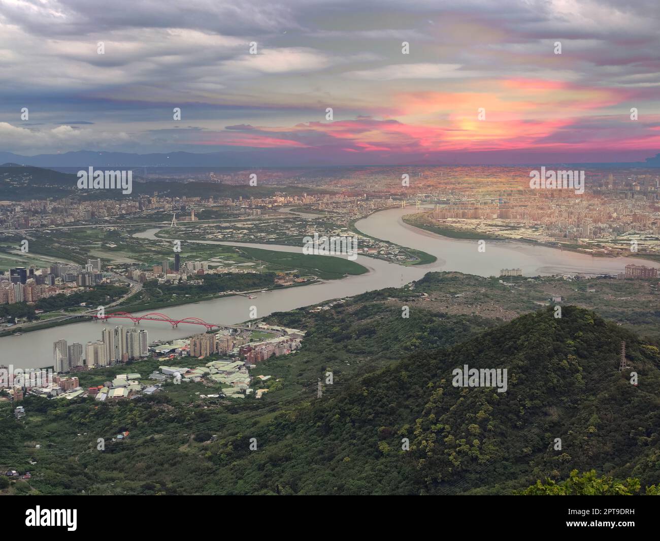 Tamsui River and Guanyin Mountain, New Taipei City, Taiwan Stock Photo ...