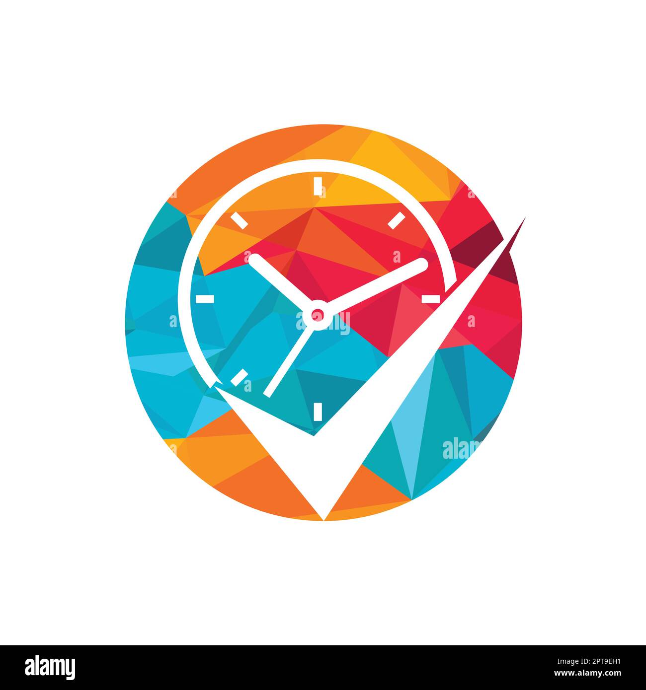 Time management vector logo template. Check mark with clock icon vector ...