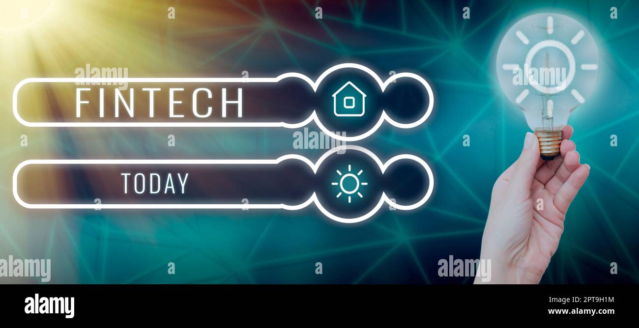 Text caption presenting Fintech, Conceptual photo the integration of ...