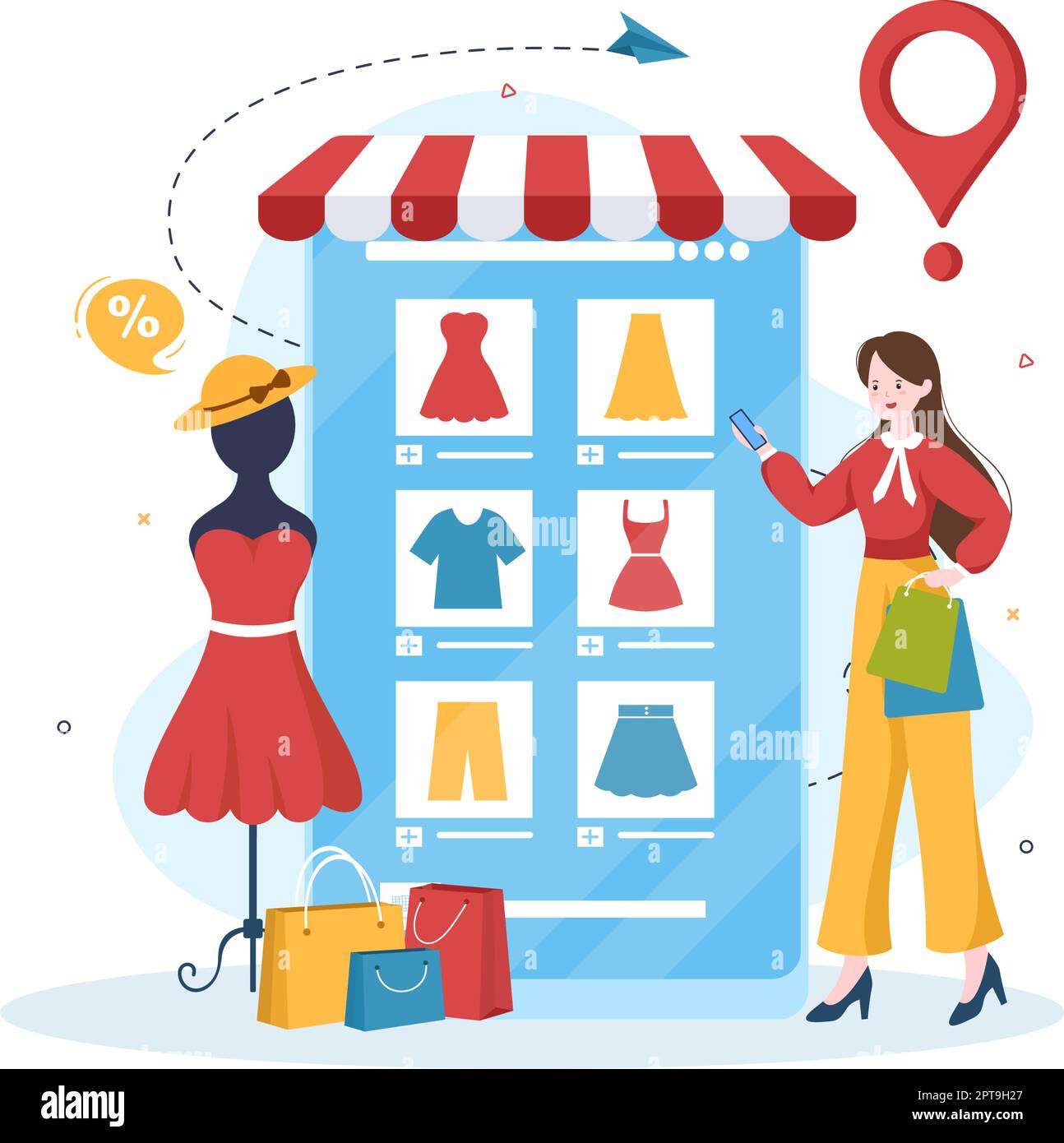 Fashion Clothing Store for Women Template Hand Drawn Cartoon Flat ...