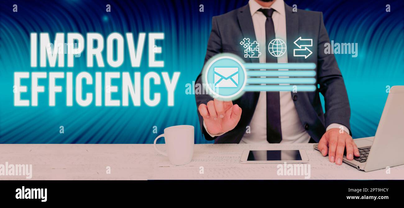 Sign displaying Improve EfficiencyCompetency in performance with Least ...