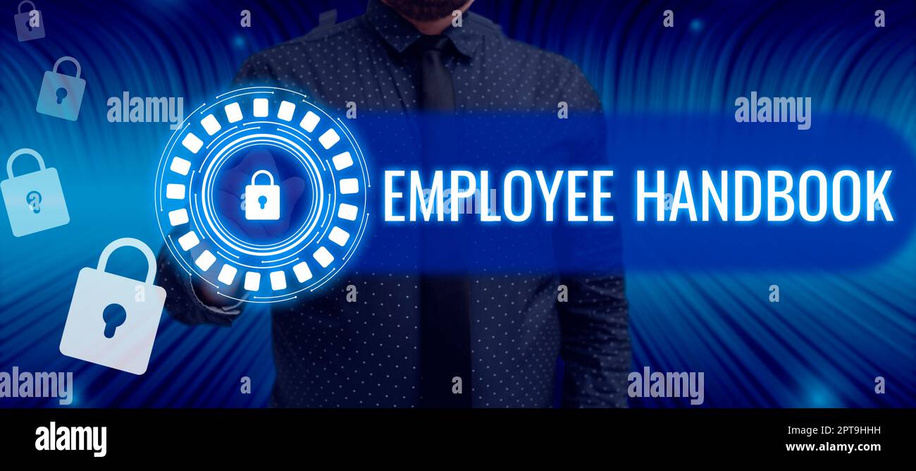 Hand writing sign Employee HandbookDocument that contains an operating ...