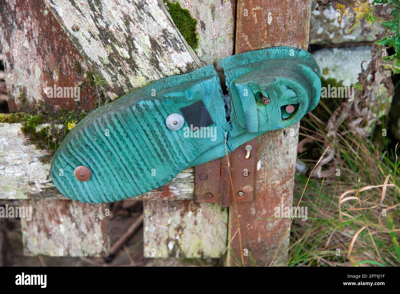 Special "hinge" on a wooden Gate on a hiking path in the Yorkshire ...