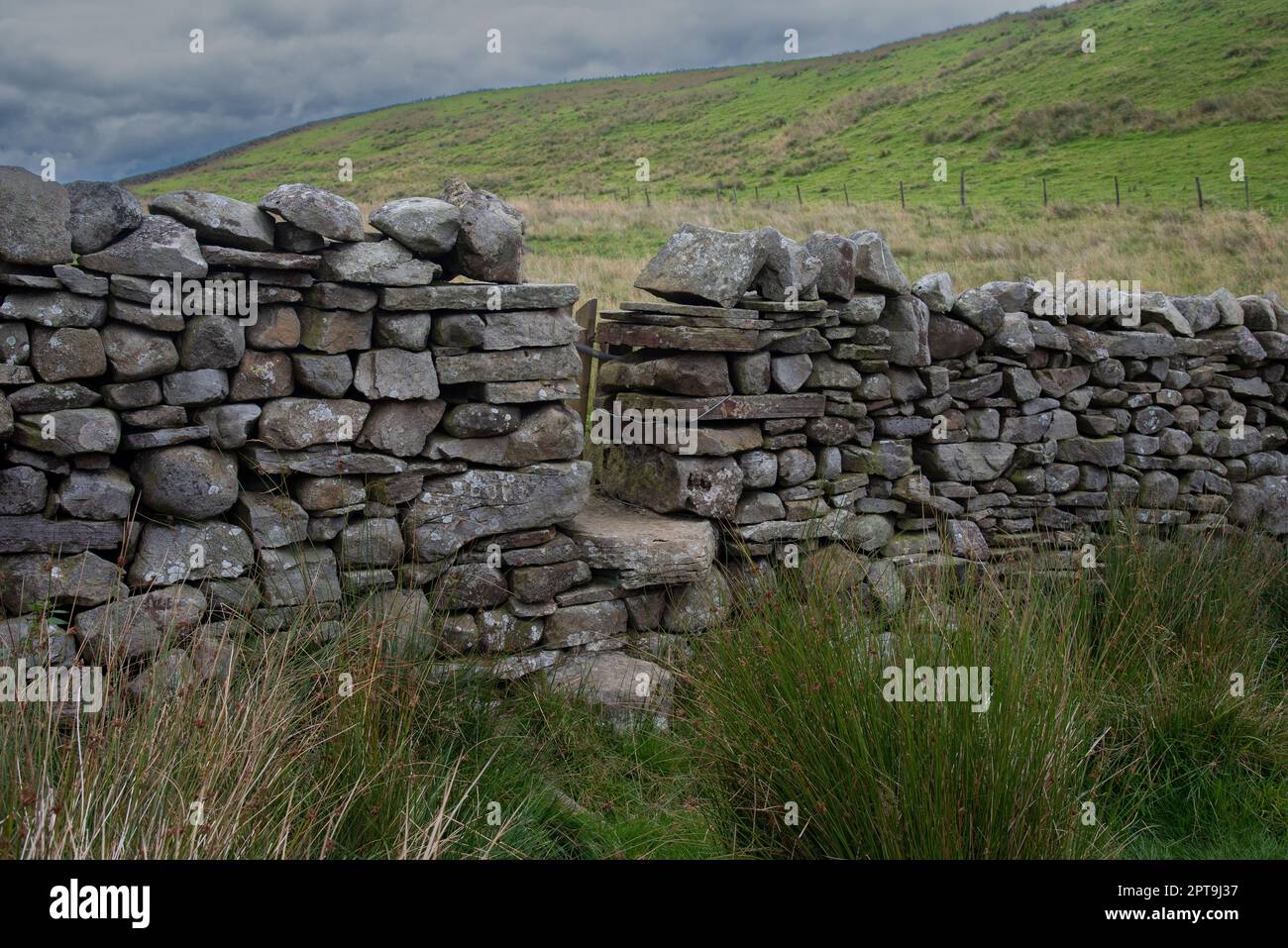 Stone stile on a hiking path in the Yorkshire Dales, England, UK Stock ...