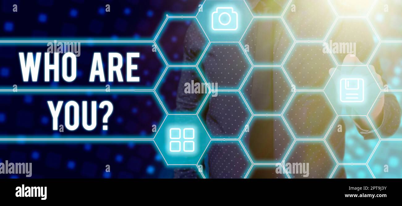 Text sign showing Who Are You, Business overview Introduce Identify ...