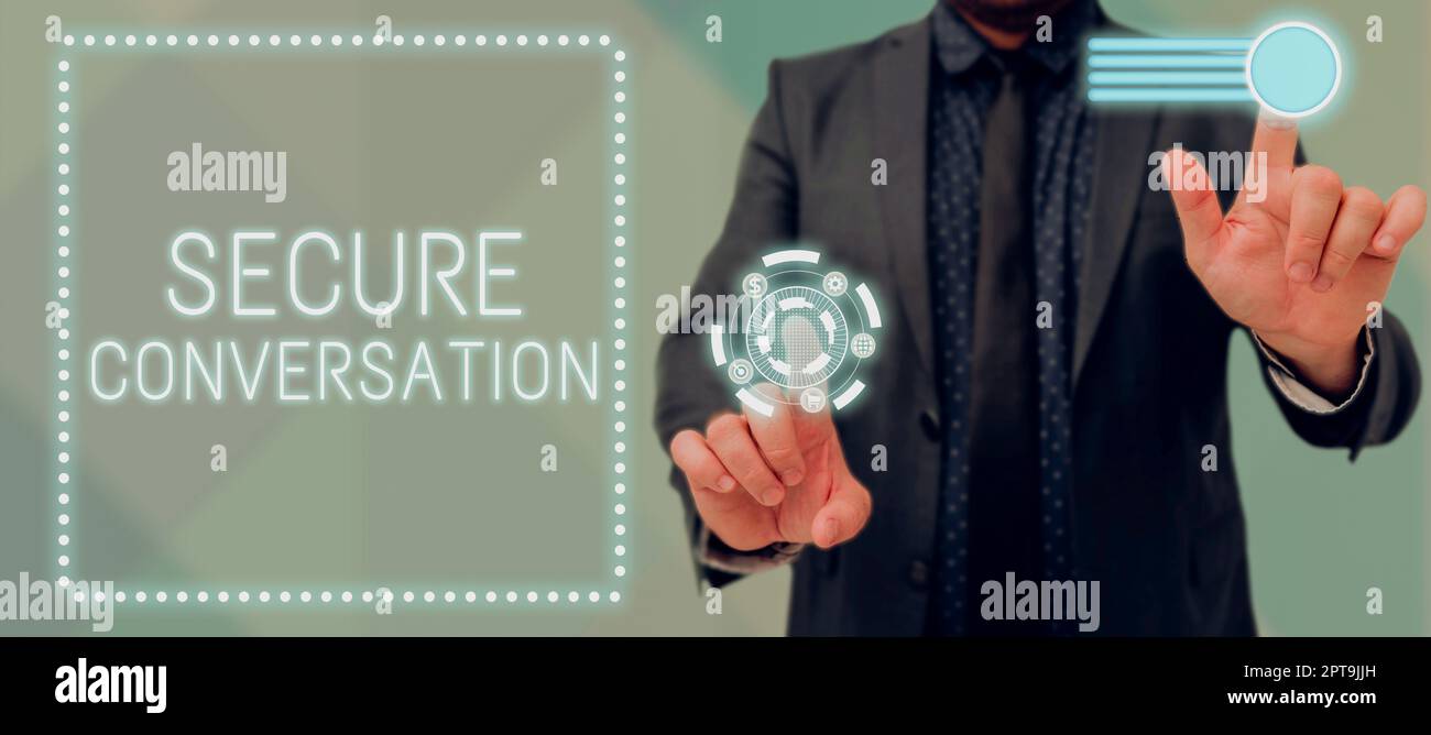 Hand writing sign Secure Conversation, Conceptual photo Secured Encrypted Communication between ...