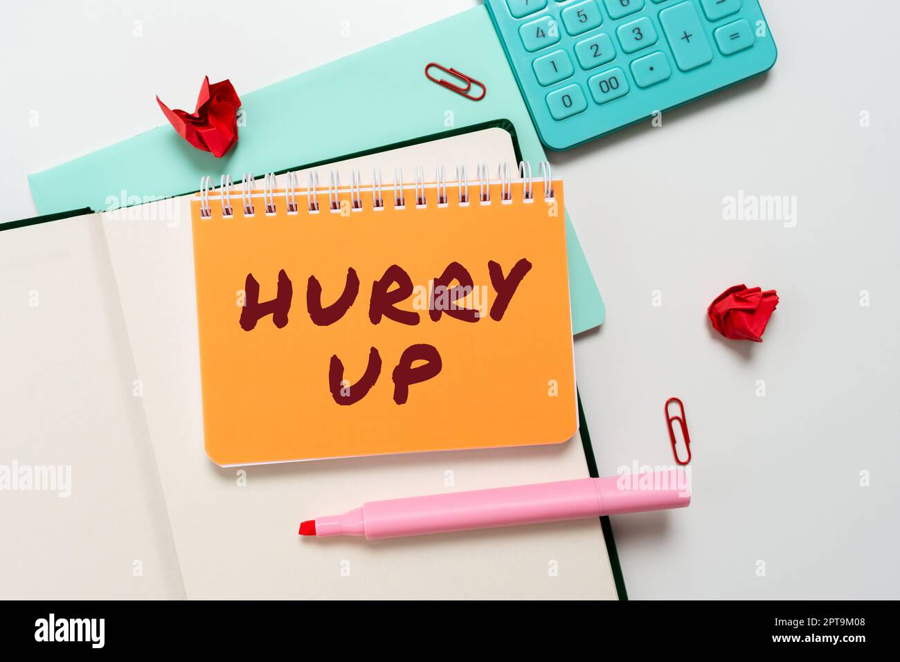 Hand writing sign Hurry Up, Business showcase asking someone to do a ...