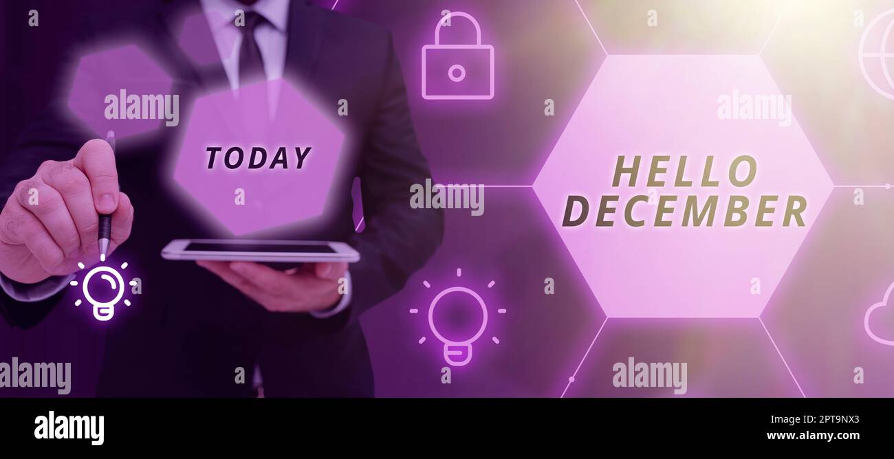 Text showing inspiration Hello December, Business showcase greeting ...