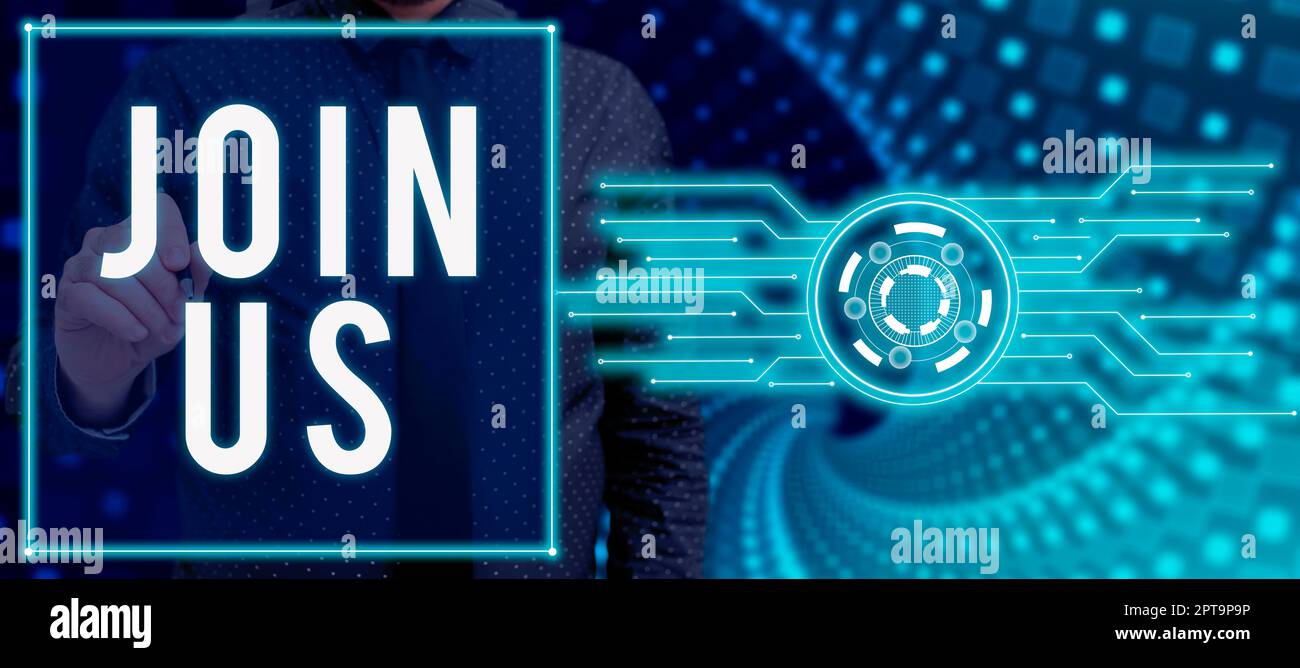 Text caption presenting Join Us, Business overview Register in ...