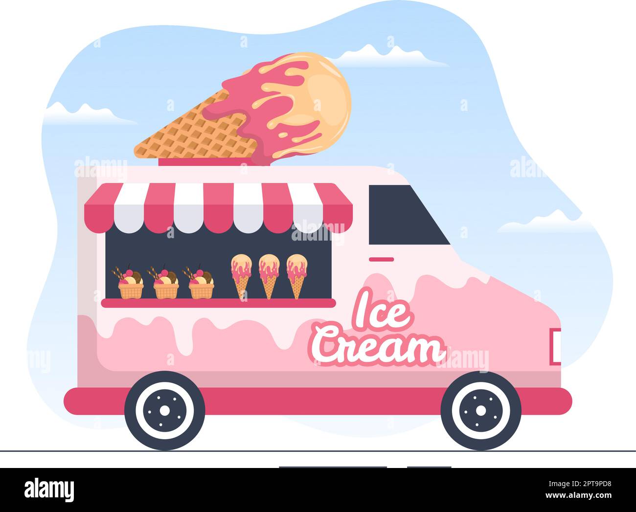Ice Cream Store Template Hand Drawn Cartoon Flat Illustration with ...