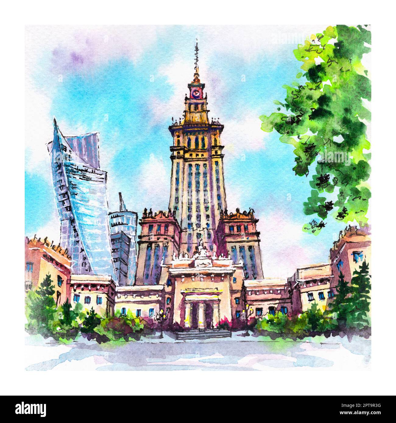 Watercolor sketch of Palace of Culture and Science in Warsaw, Poland ...