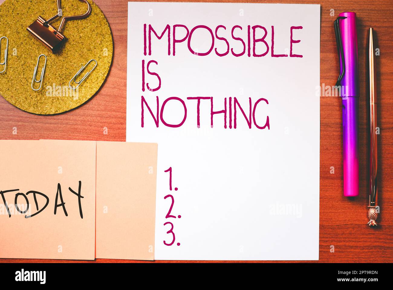 Hand writing sign Impossible Is Nothing, Business showcase Motivated to ...