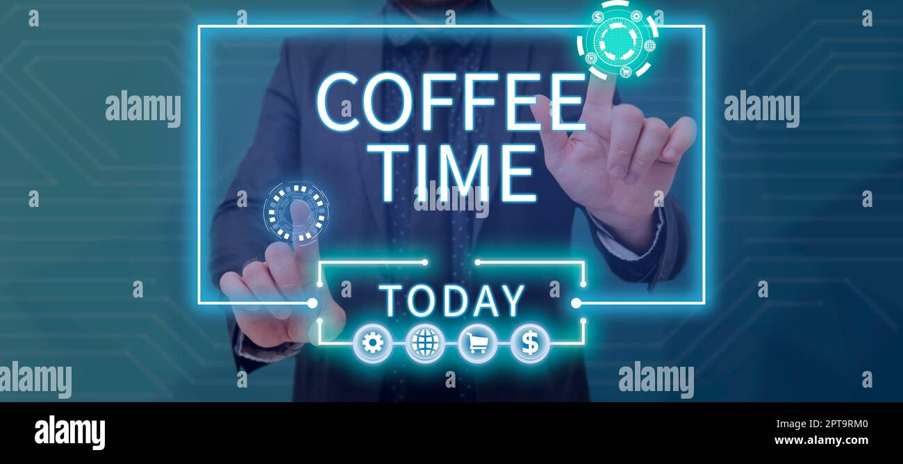 Conceptual caption Coffee Time, Word Written on a chosen period when a ...