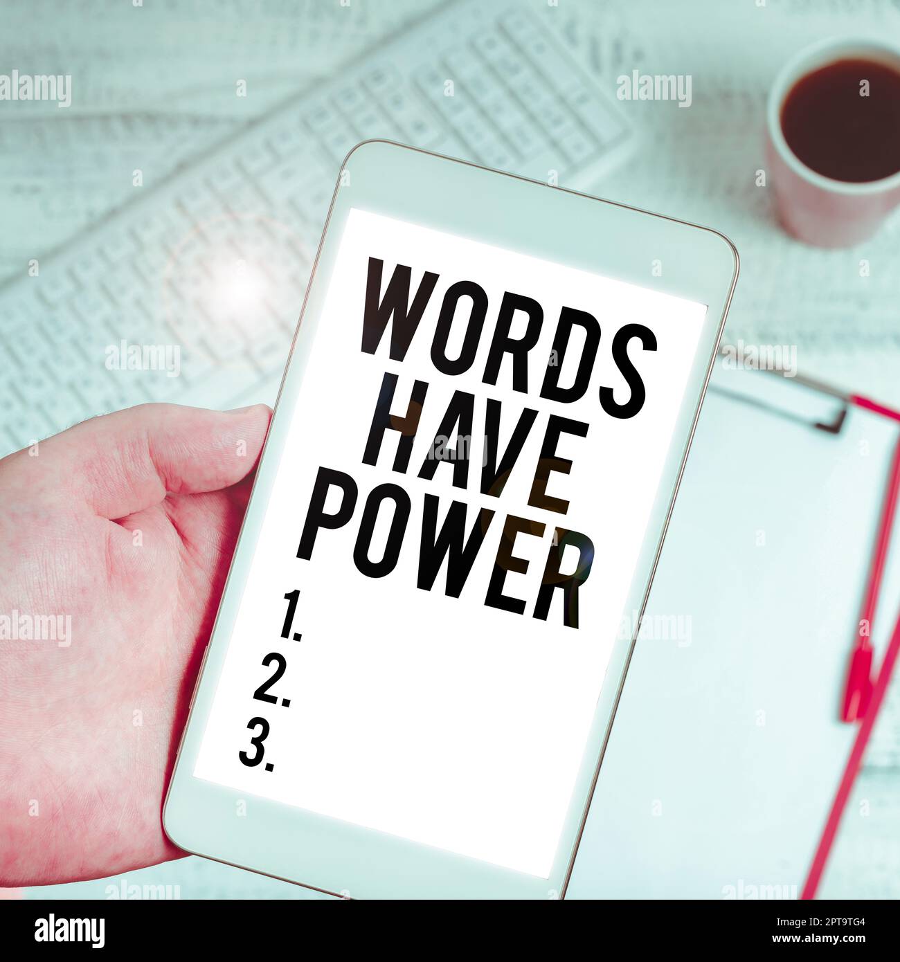 Text caption presenting Words Have Power, Conceptual photo essential ...