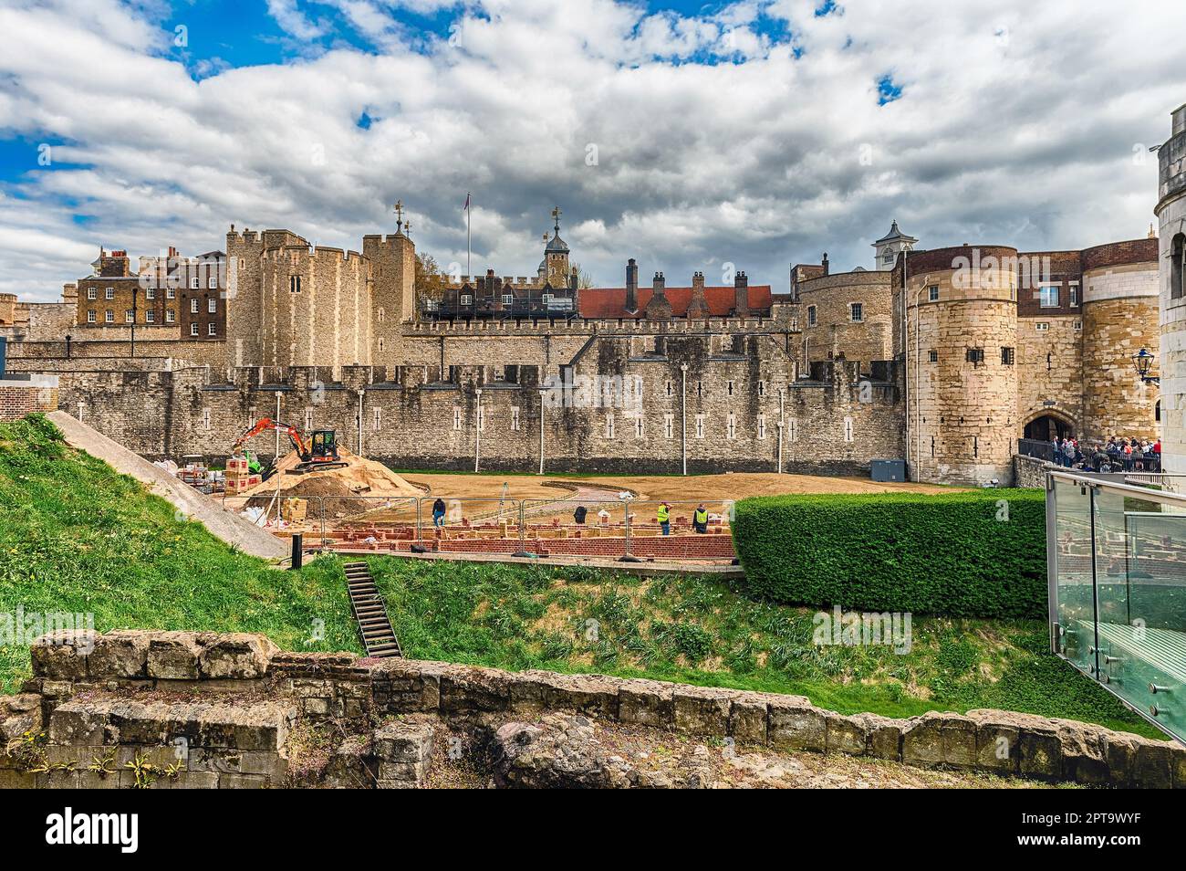Scenic view of the outer curtain wall of the Tower of London, iconic ...