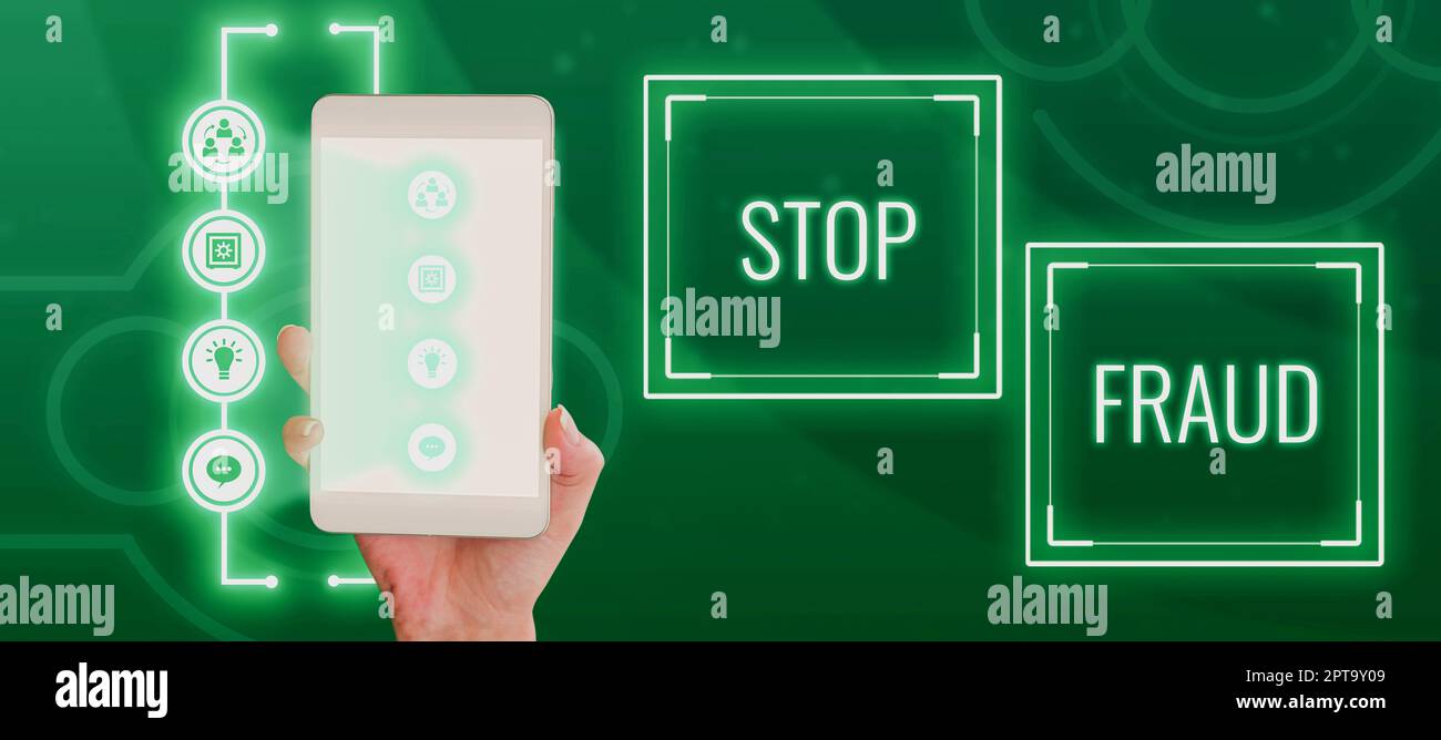 Hand writing sign Stop Fraud, Word Written on campaign advices showing ...