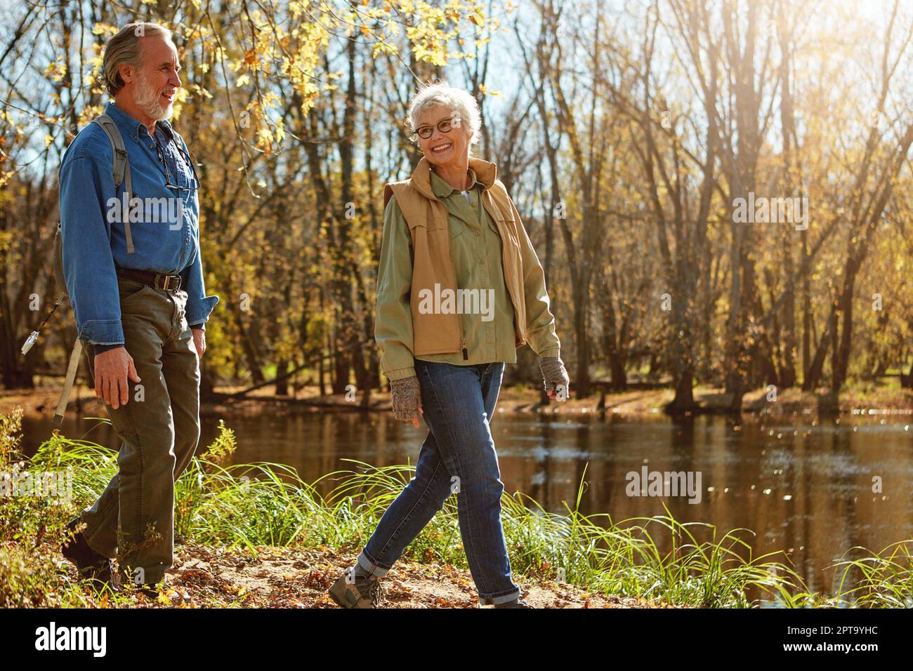The wander of retirement. a happy senior couple exploring nature ...