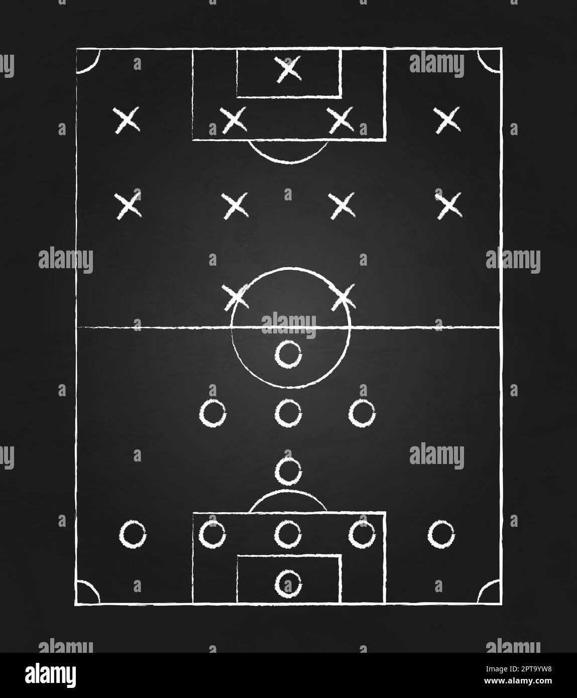 Dark background board with tactical placement of football players ...