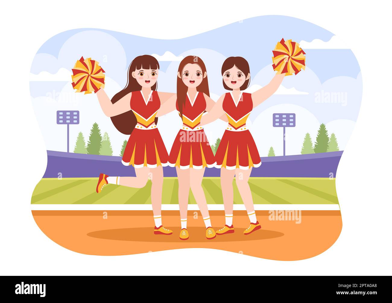 Cheerleader Girl with Pompoms of Dancing and Jumping to Support Team ...